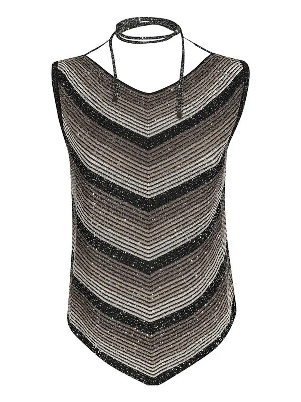 D.exterior Sequined Striped Vest - Black
