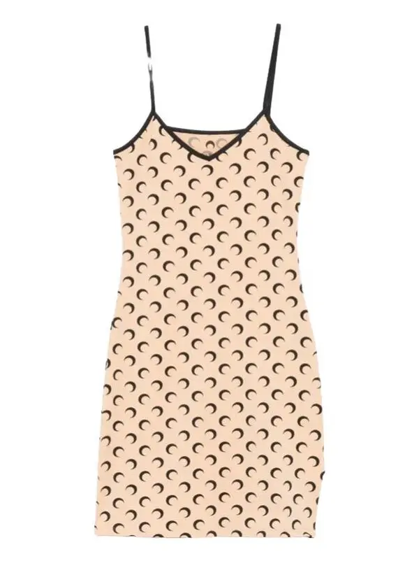 MARINE SERRE Moon Print Jersey Mini Dress - Nude