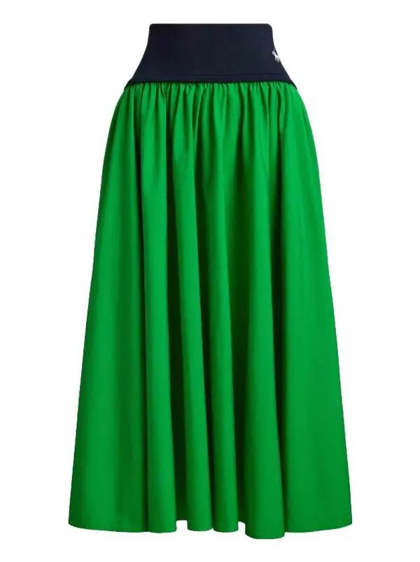 Polo Ralph Lauren High-waisted Midi Skirt With Embroidered Logo Waistband - Green