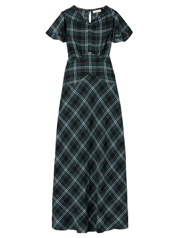 DÔEN Seraphine Checked Cotton-twill Midi Dress - Dark Green
