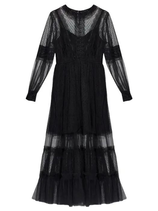 ALLSAINTS Nita Sheer Tiered Maxi Dress - Black