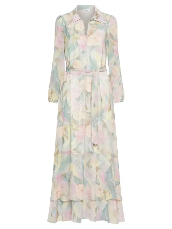 Marella Long Printed Georgette Dress - Light Blue