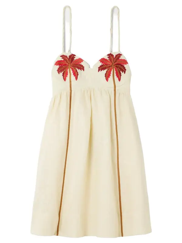 Farm Rio Coconut Tree Embroidered Mini Dress - No