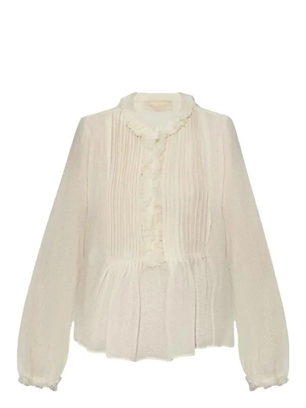 Ulla Johnson Chevron Wool Gauze Ruffled Blouse - Shell Color