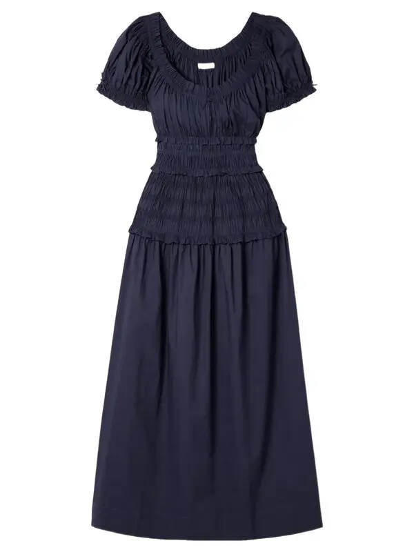 DÔEN Ruffled Scoop Neck Dress - Midnight Blue