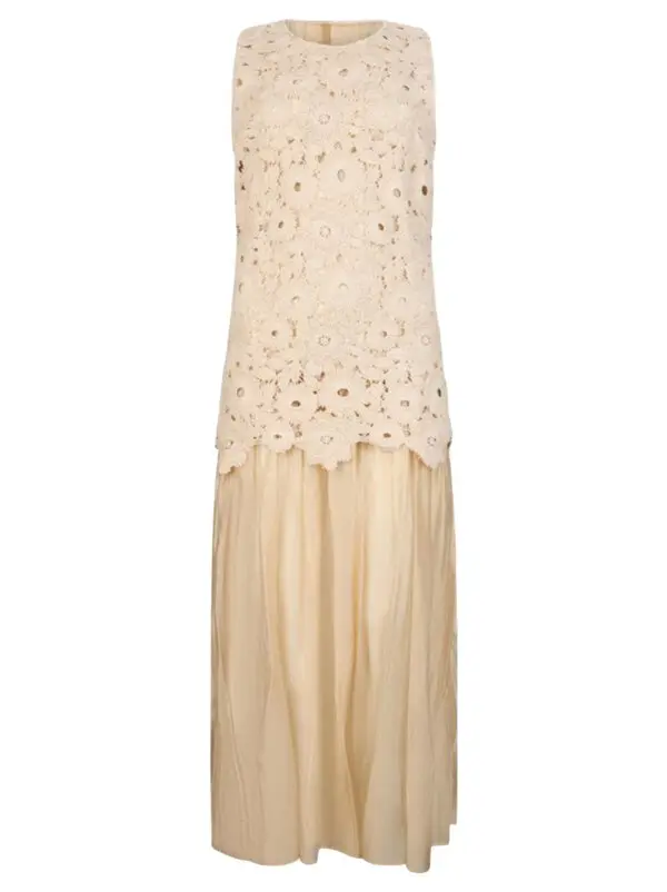Liu Jo Floral Lace Maxi Dress - Cream