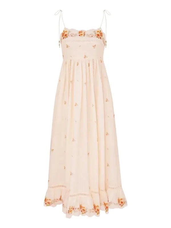 Zimmermann Patience Cami Midi Dress - Cream-yellow-rose