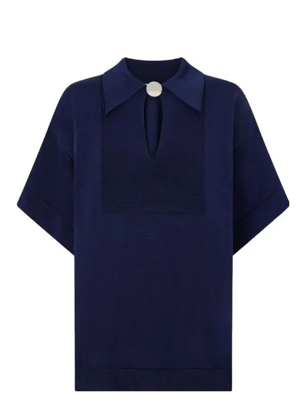 JIL SANDER Knitted Polo Shirt With Lapel Collar - Navy