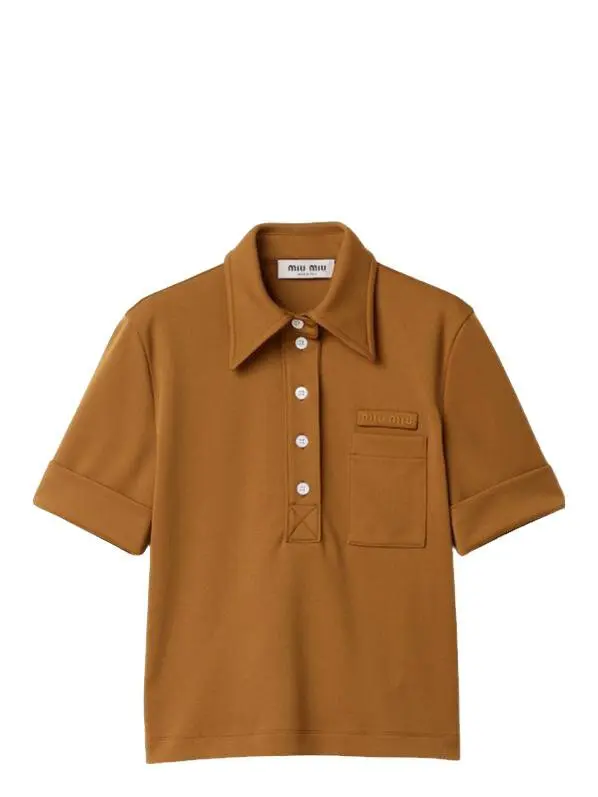 Miu Miu Short-sleeved Polo Shirt With Embroidered Logo - Cinnamon
