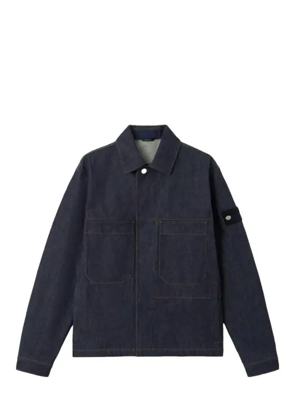 Stone Island Logo Patch Denim Shirt Jacket - Lan Yuan