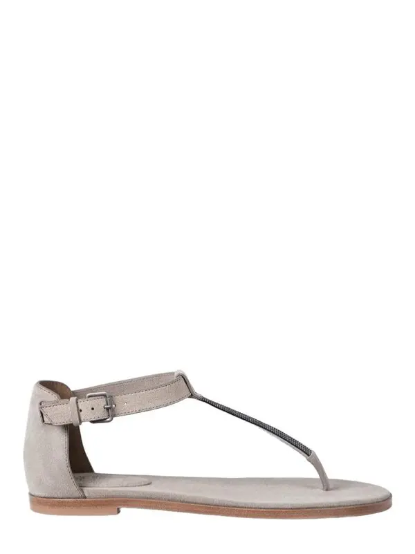 Brunello Cucinelli T-strap Embellished Sandals - Light Gray