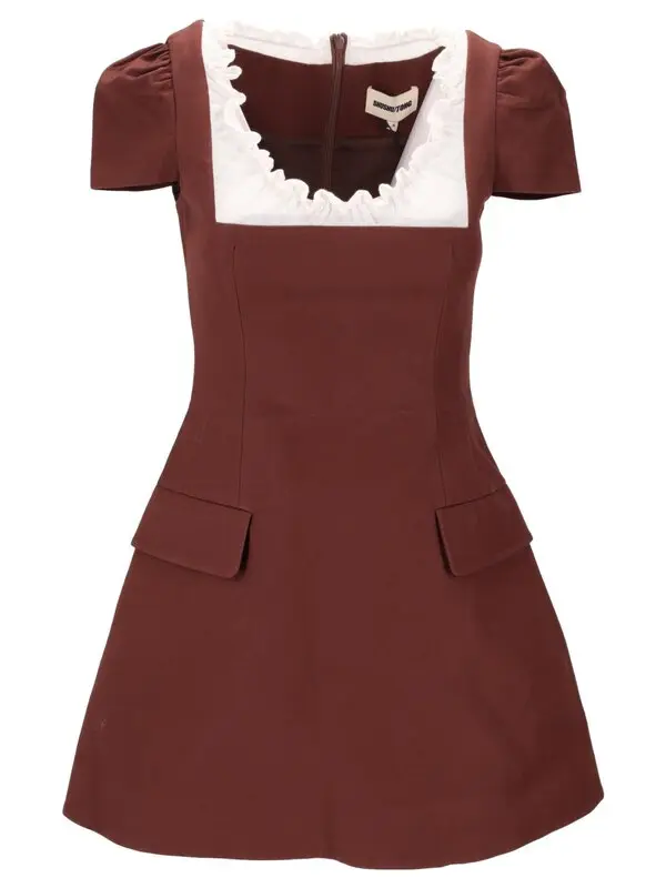 SHUSHU/TONG Scalloped Short Sleeve Dress - Red