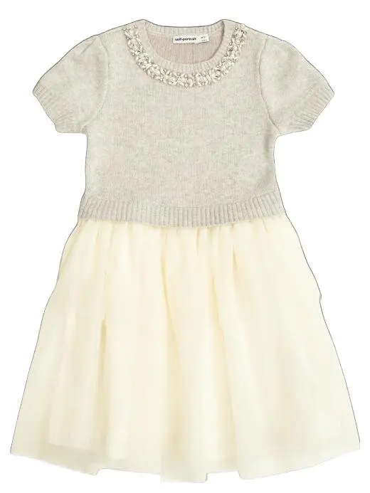 SELF-PORTRAIT Embellished Collar Tulle Dress - White
