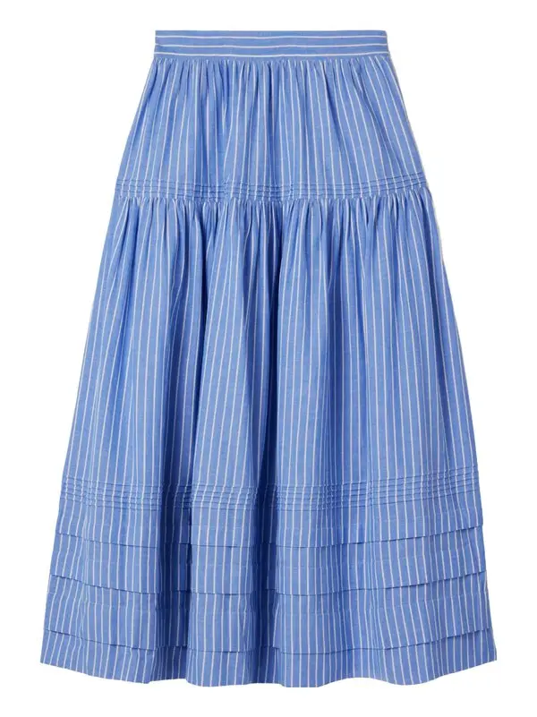 DÔEN Sebastiane Striped Midi Skirt - Blue