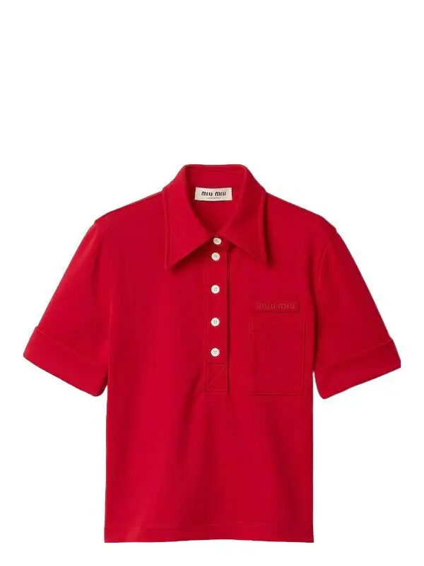 Miu Miu Short-sleeved Polo Shirt With Embroidered Logo - Ruby Red