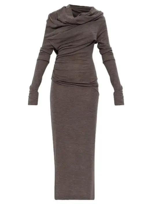 ENTIRE STUDIOS Cowl Neck Draped Maxi Dress - Brown
