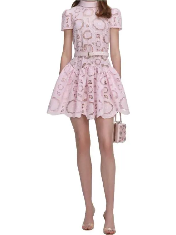 SELF-PORTRAIT Floral Lace Mini Dress - Pink