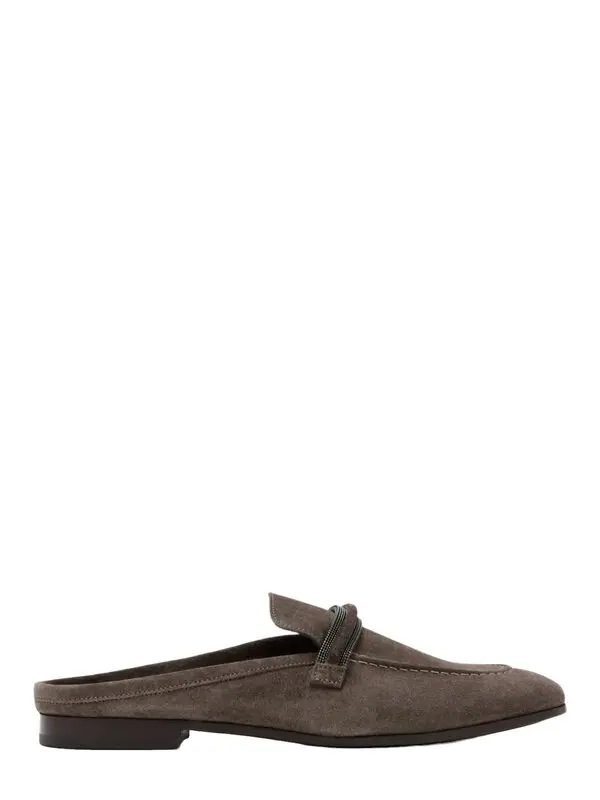 Brunello Cucinelli Beaded Embellished Suede Mules - Brown