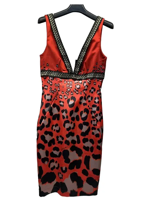 Just Cavalli V-neck Sleeveless Leopard Print Dress - Red
