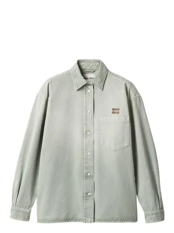Miu Miu Embroidered Logo Gabardine Shirt - Green