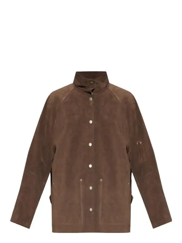 Studio Nicholson Long-sleeved Leather Jacket With Metal Snaps - Brown