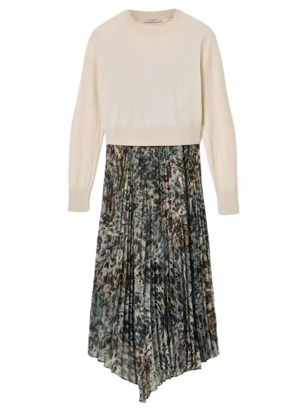 ALLSAINTS 2-in-1 Printed Pleated Dress - Canter Fawn Brown