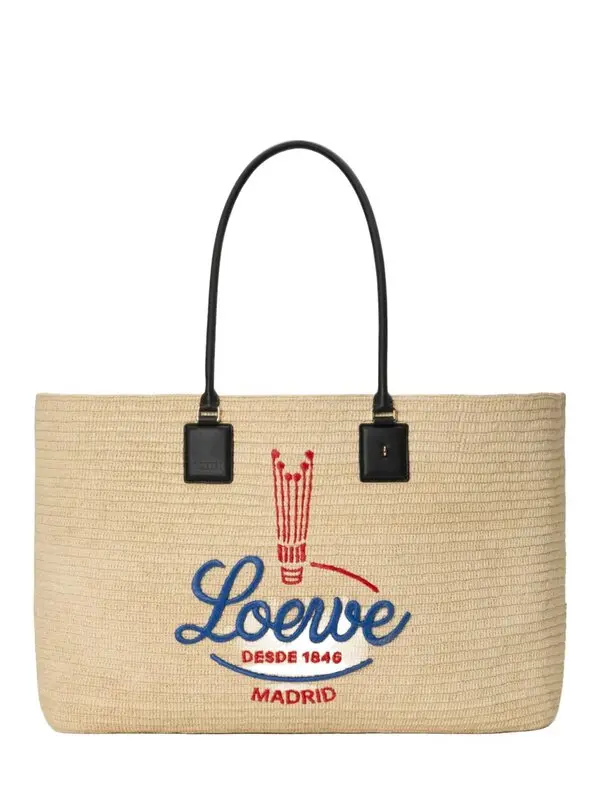 Loewe Verano Xl Raffia Shoulder Bag - Nude