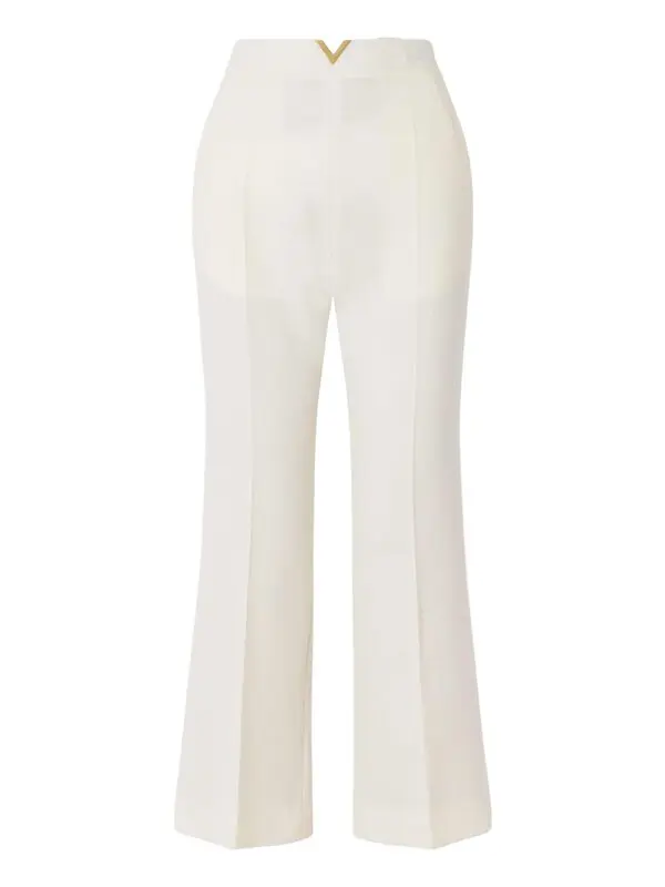 Valentino Garavani Pleated Wide Leg Trousers With V-logo Detail - Cream