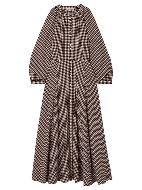 DÔEN Madelaine Checked Organic Cotton-voile Midi Dress - Multi-color