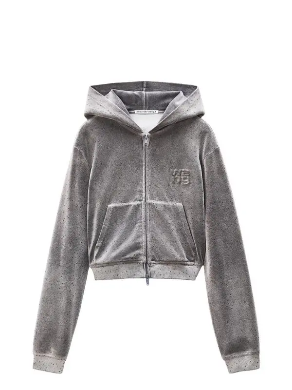 Alexander Wang Embellished Velour Zip-up Hoodie - Gray