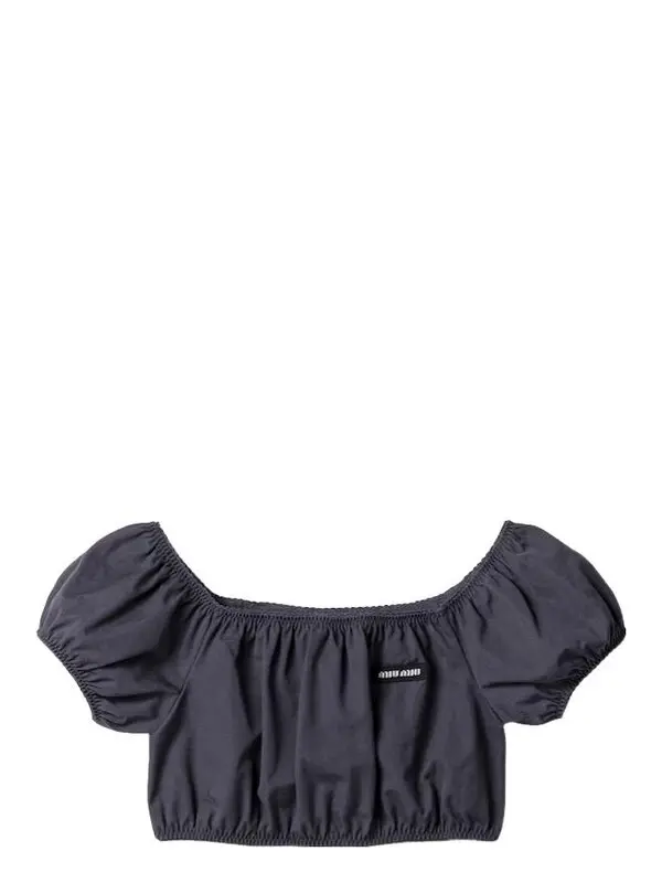 Miu Miu Cropped Poplin Top With Ruffled Neckline - Smoky Grey