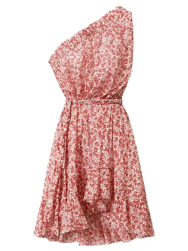 Isabel Marant Étoile Floral One-shoulder Ruffled Dress - Red