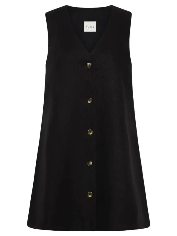 Posse Nancy Button-up Sleeveless Mini Dress - Black