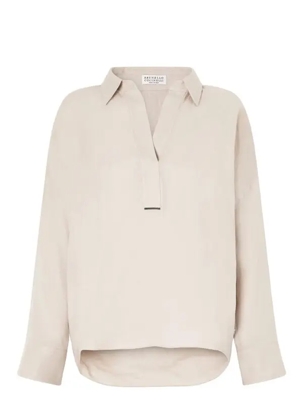 Brunello Cucinelli Long Sleeve Shirt With Monili Beads - Beige