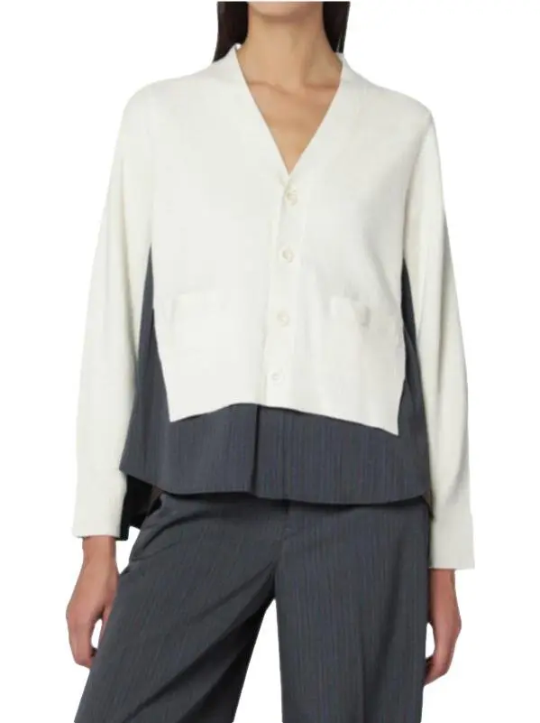 Sacai V-neck Layered Cardigan - White