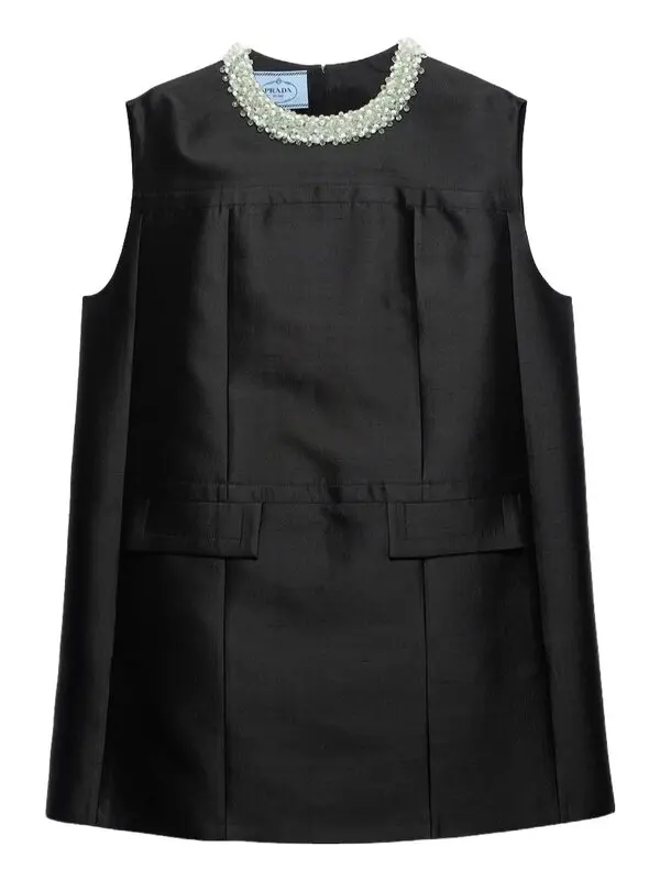 Prada Embroidered Double Shantung Dress - Black
