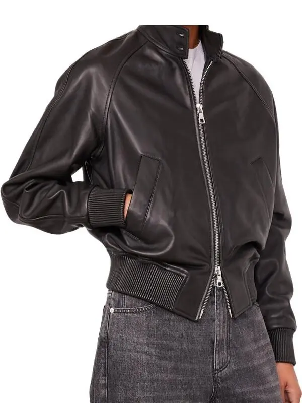 Officine Générale Dorina Leather Bomber Jacket - Black