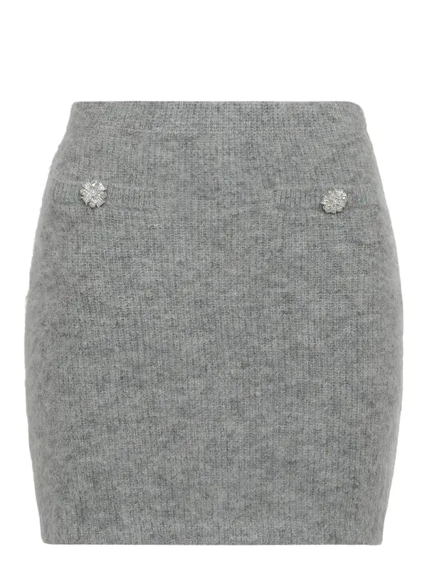 SELF-PORTRAIT Embellished Knitted Mini Skirt - Grey