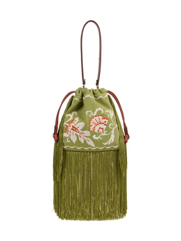 Etro Kalispera Fringed Bucket Bag - Green
