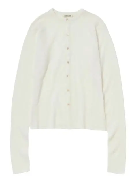 Auralee Round Neck Button-down Cardigan - White