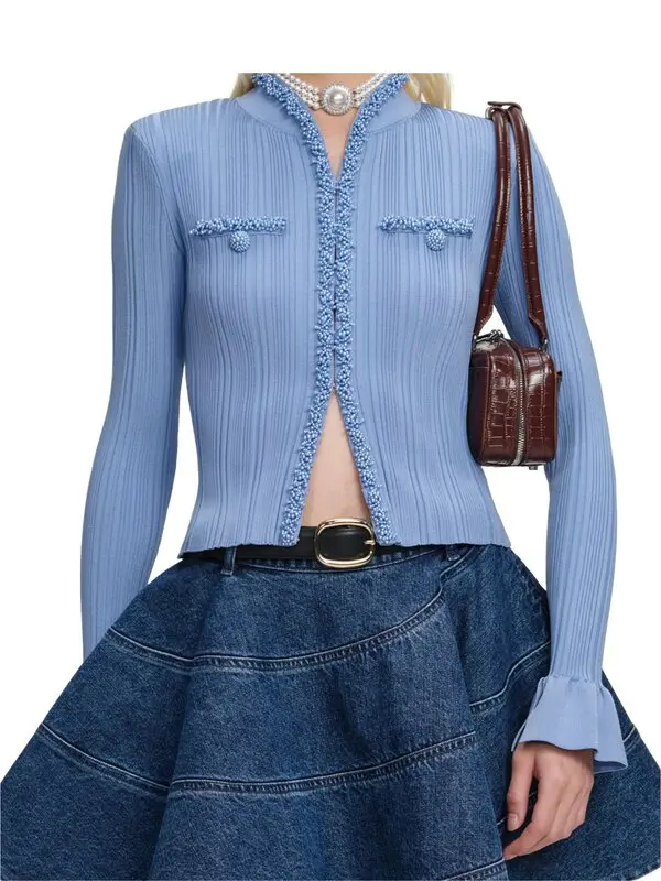 SELF-PORTRAIT Embellished Flared-sleeve Cardigan - Blue
