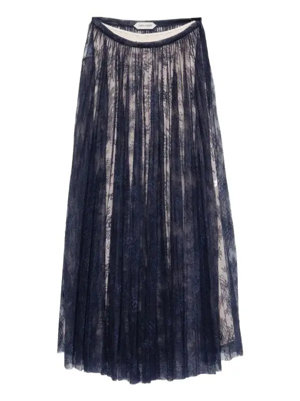 Alberta Ferretti Lace Pleated Maxi Skirt - Blue