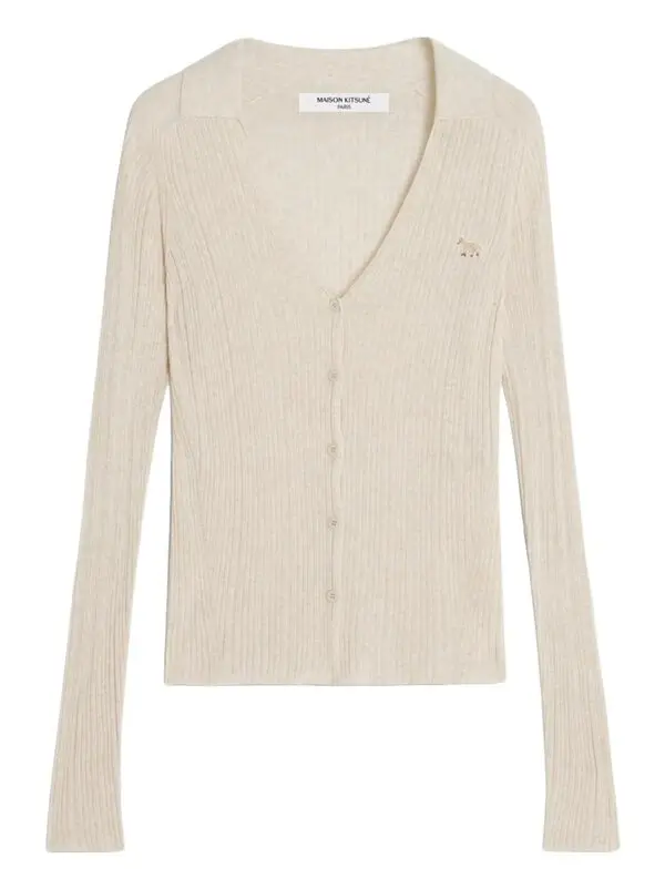 Maison Kitsuné Long Sleeve Ribbed Cardigan - Light Beige