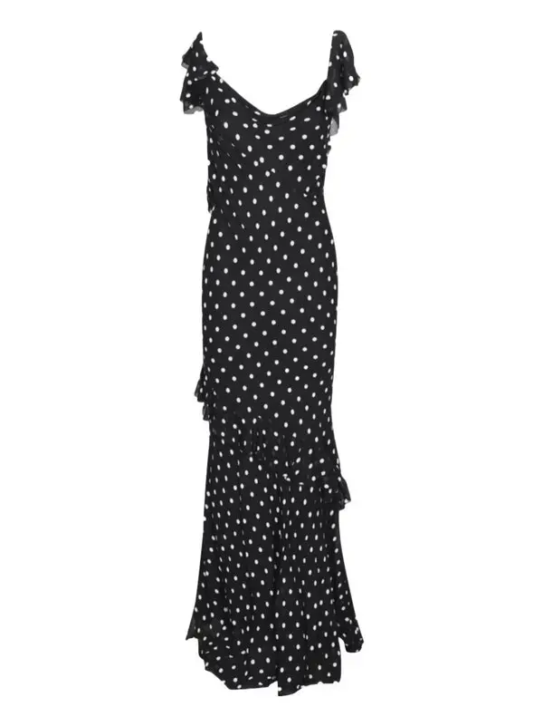 SELF-PORTRAIT Polka Dot Georgette Maxi Dress - Black