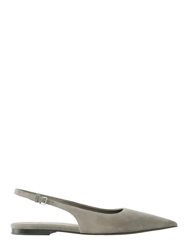 Brunello Cucinelli Embellished Suede Slingback Flats - Taupe
