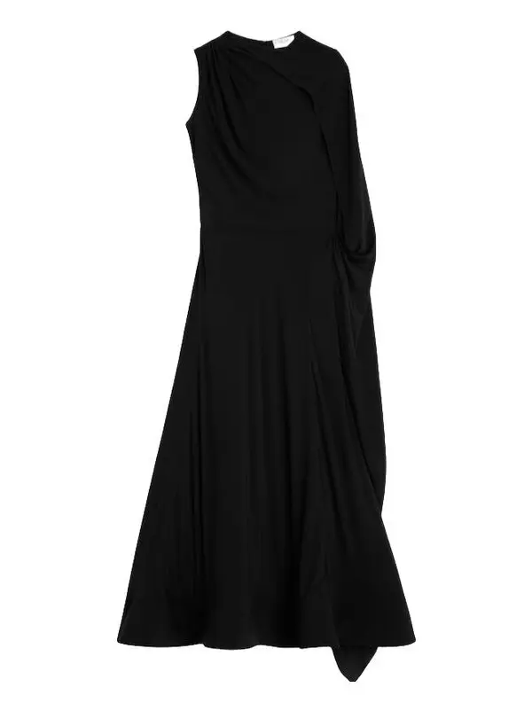 Celine Acetate Silk Crepe Dress With Asymmetrical Draped Sleeves - Black