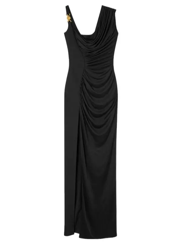 Versace Medusa Head Logo Plaque Side-slit Maxi Dress - Black