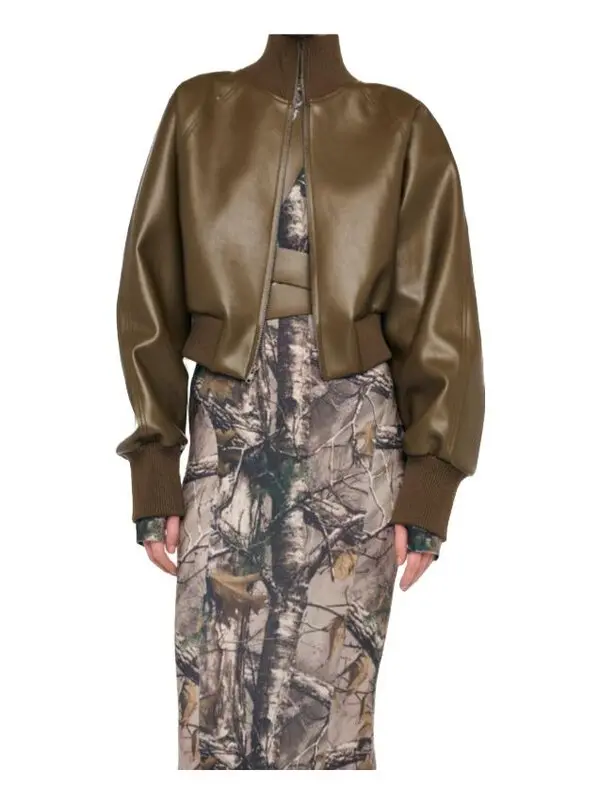 Norma Kamali Elastic Cuff Bomber Jacket - Bark