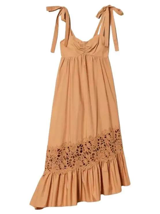 TWINSET Macramé Asymmetrical Maxi Dress - Pink