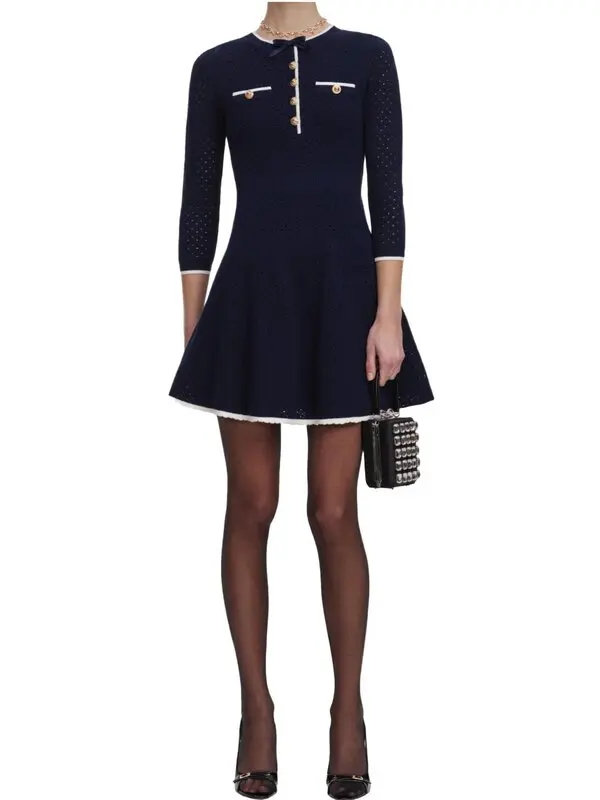 SELF-PORTRAIT Navy Ribbon-embellished Mini Dress - Navy Blue
